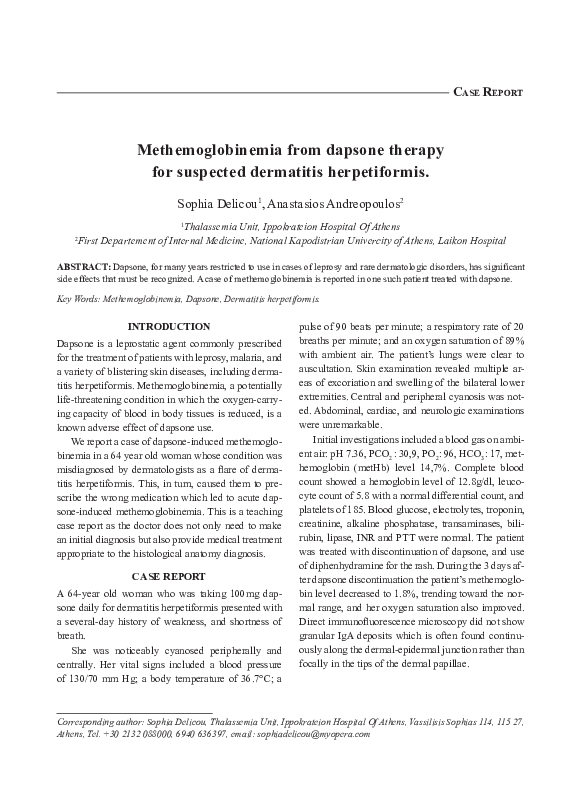 (PDF) Methemoglobinemia from dapsone therapy for suspected dermatitis ...