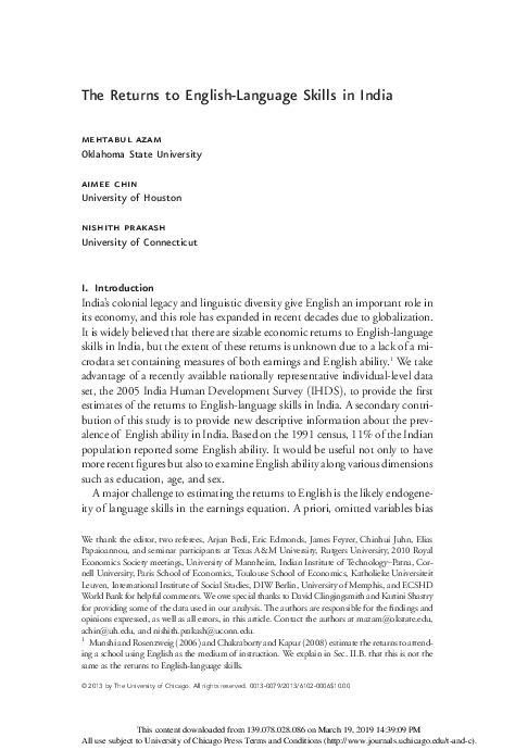 (PDF) The Returns to English-Language Skills in India