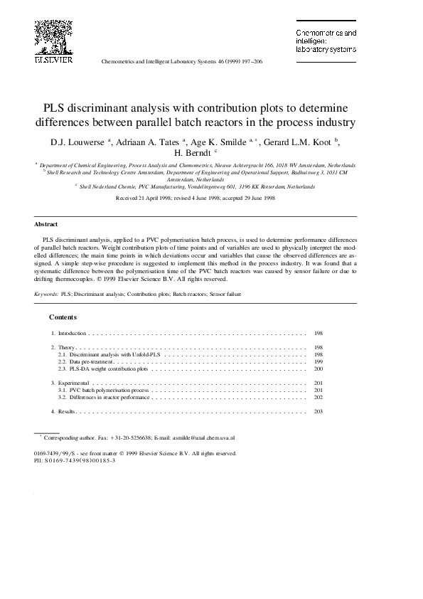 (PDF) PLS discriminant analysis with contribution plots to determine differences between ...