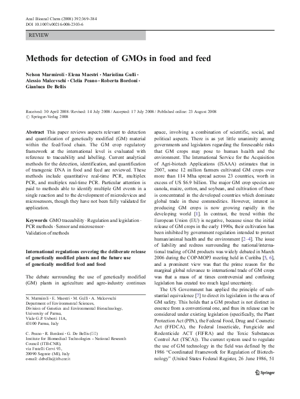 (PDF) Methods for detection of GMOs in food and feed