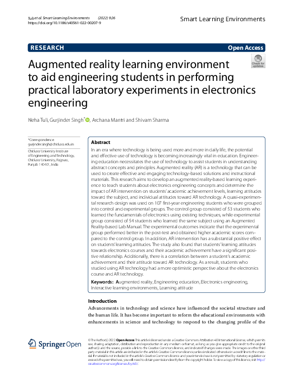 (PDF) Augmented reality learning environment to aid engineering students in performing practical ...