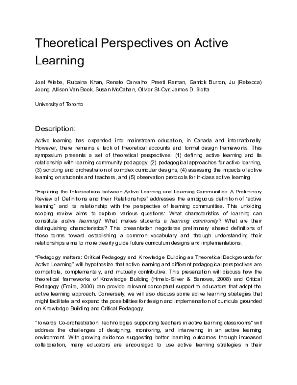 (PDF) Theoretical Perspectives on Active Learning