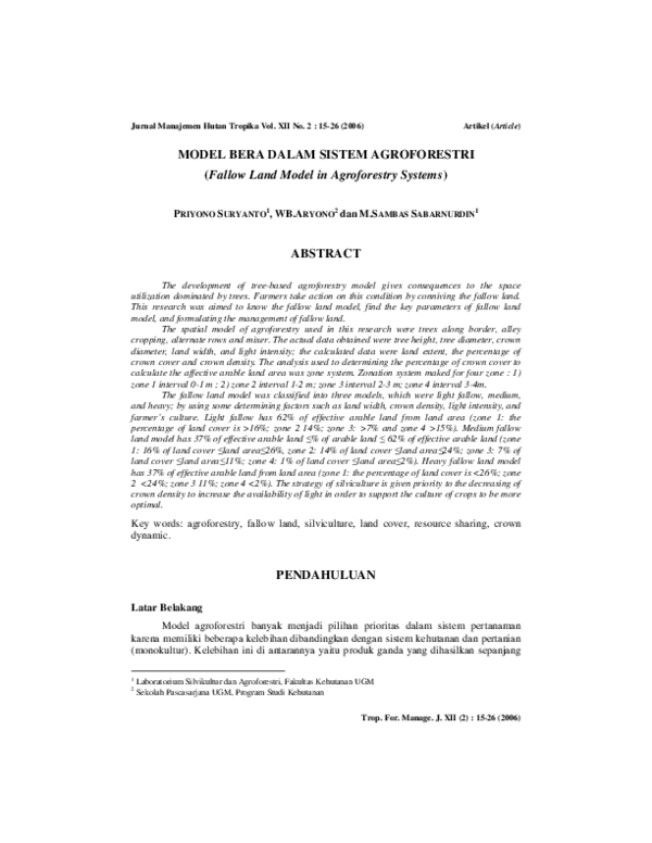 (PDF) Model Bera dalam Sistem Agroforestri (Fallow Land Model in ...