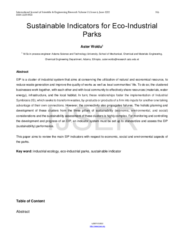 (PDF) Sustainable Indicators for Eco-Industrial Parks