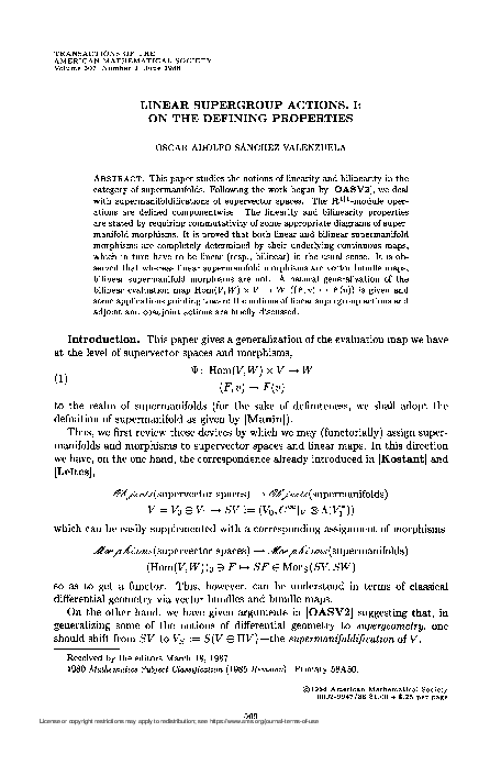 (PDF) Linear Supergroup Actions. I: On the Defining Properties
