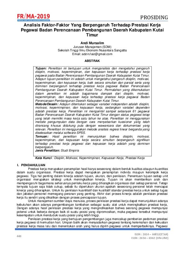 (PDF) Analisis Faktor-Faktor Yang Berpengaruh Terhadap Prestasi Kerja Pegawai Badan Perencanaan ...