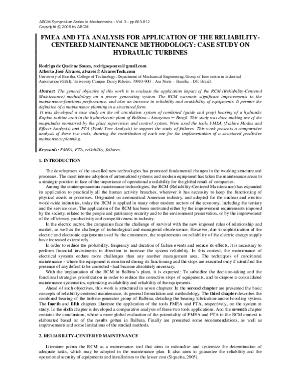 (PDF) Fmea and Fta Analysis for Application of the Reliability-Centered Maintenance Methodology ...