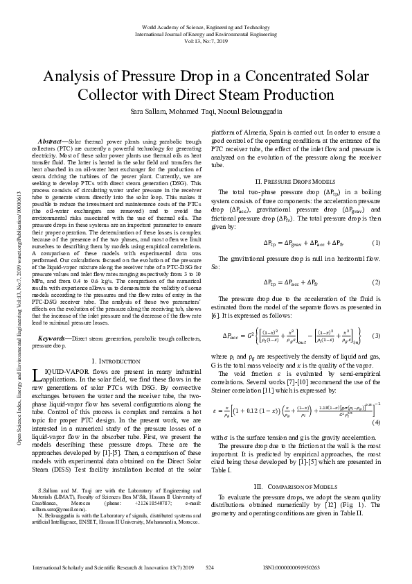 (PDF) Analysis of Pressure Drop in a Concentrated Solar Collector with ...