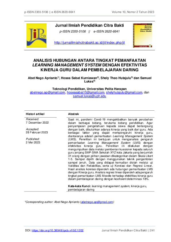 (PDF) Analisis Hubungan Antara Tingkat Pemanfaatan Learning Management ...