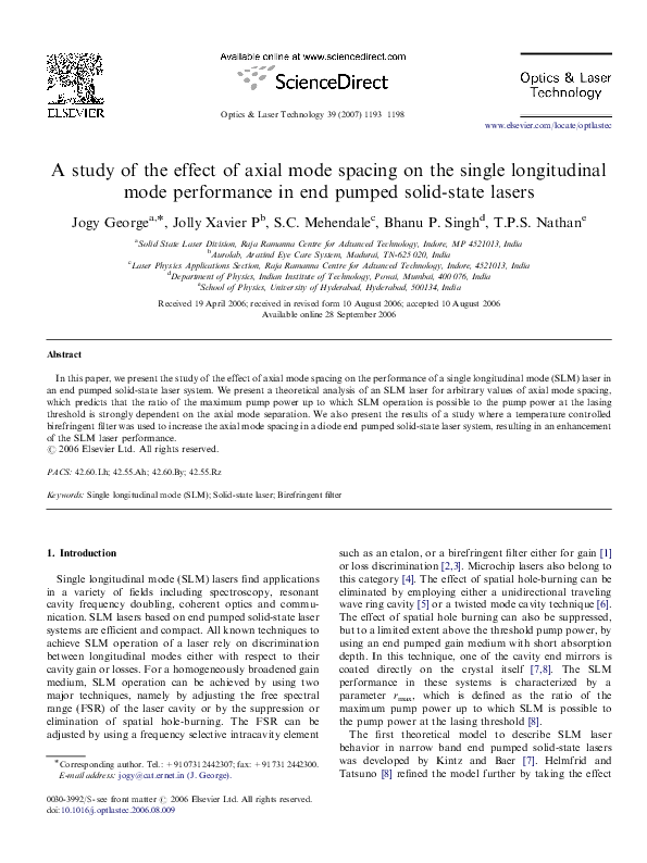 (PDF) A study of the effect of axial mode spacing on the single ...