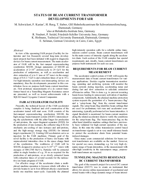 (PDF) Status of Beam Current Transformer Developments for FAIR
