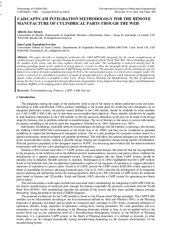 Pdf Cad Capp Cam Integration Methodology For The Remote Manufacture