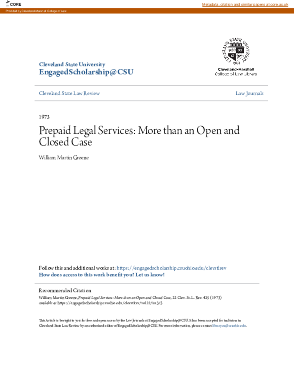 (PDF) Prepaid Legal Services: More Than an Open and Closed Case ...