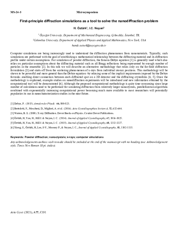 (PDF) First-principles diffraction simulations as a tool to solve the nanodiffraction problem