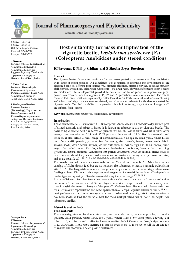 (PDF) Host suitability for mass multiplication of the cigarette beetle ...