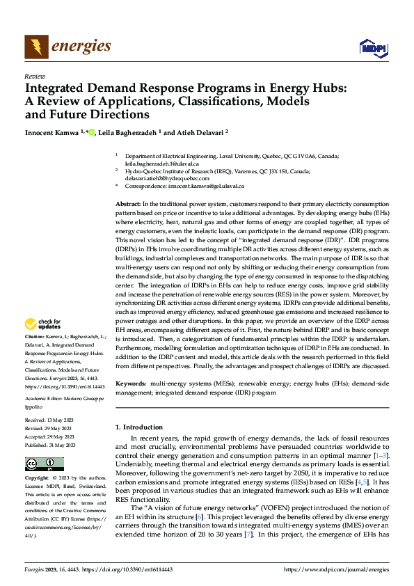 (PDF) Integrated Demand Response Programs in Energy Hubs: A Review of Applications ...