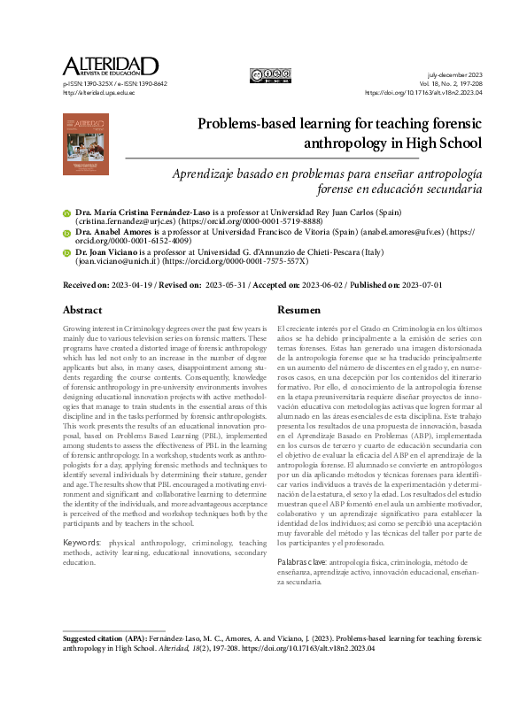 (PDF) Problems-based learning for teaching forensic anthropology in ...