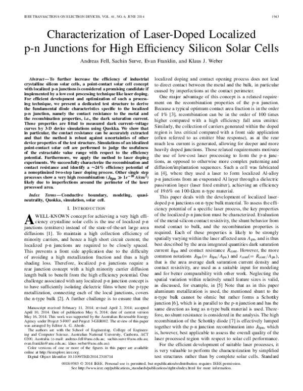 (PDF) Characterization of Laser-Doped Localized p-n Junctions for High ...