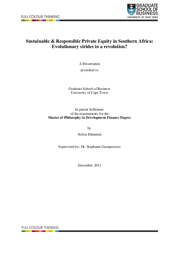 (PDF) Sustainable & responsible private equity in Southern Africa ...
