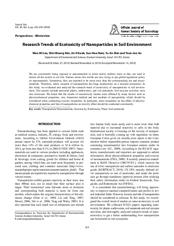 (PDF) Research trends of ecotoxicity of nanoparticles in soil environment