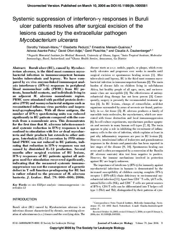 (PDF) Systemic suppression of interferon-γ responses in Buruli ulcer ...