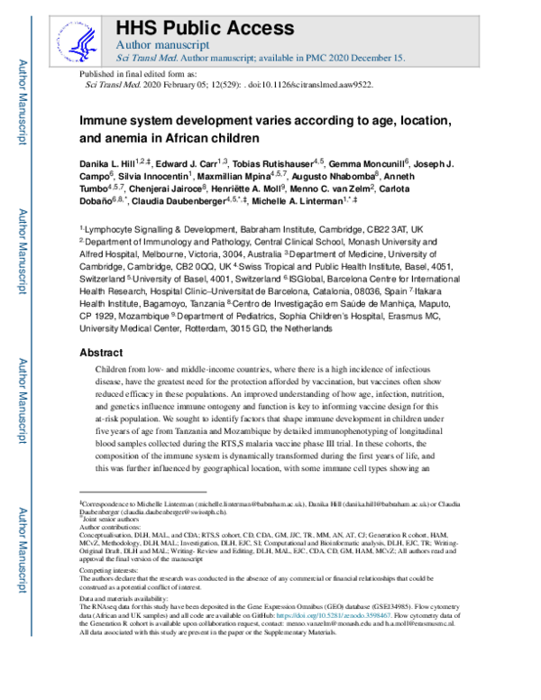 (PDF) Immune system development varies according to age, location, and ...