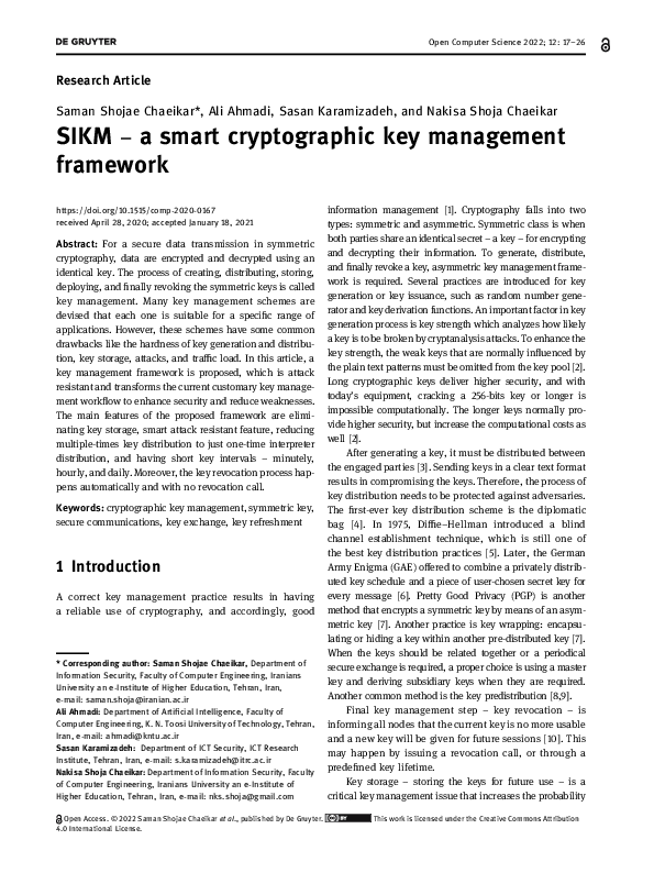 (PDF) SIKM – a smart cryptographic key management framework