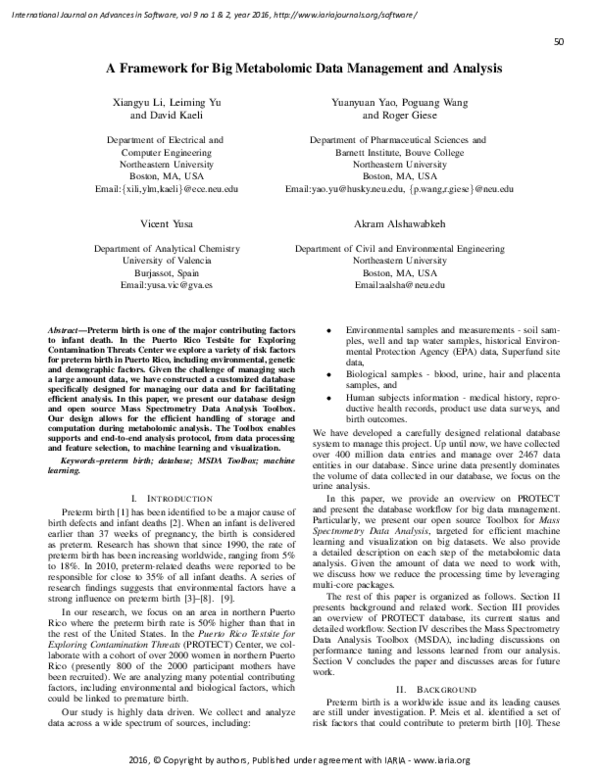 (PDF) A Framework for Big Metabolomic Data Management and Analysis
