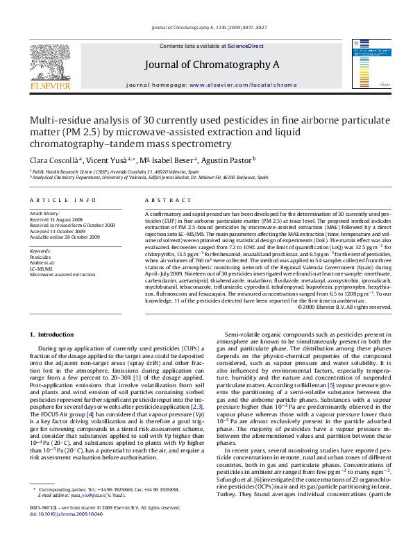 (PDF) Multi-residue analysis of 30 currently used pesticides in fine airborne particulate matter ...