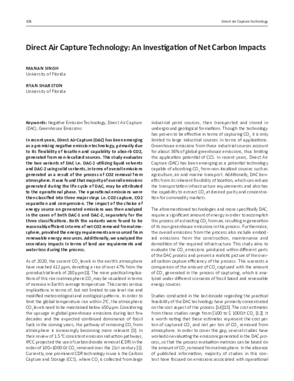 (PDF) Direct Air Capture Technology: An Investigation of Net Carbon Impacts