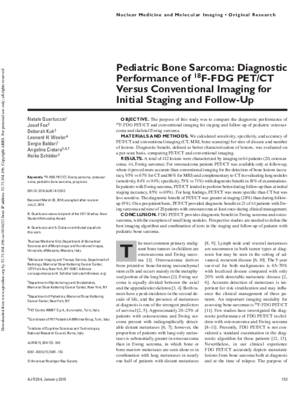 (PDF) Pediatric Bone Sarcoma: Diagnostic Performance of (18)F-FDG PET ...