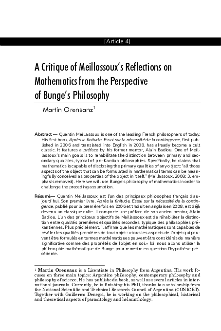 (PDF) A Critique of Meillassoux's Reflections on Mathematics From the ...