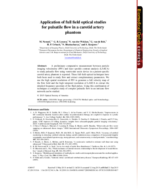 (PDF) Application of full field optical studies for pulsatile flow in a ...