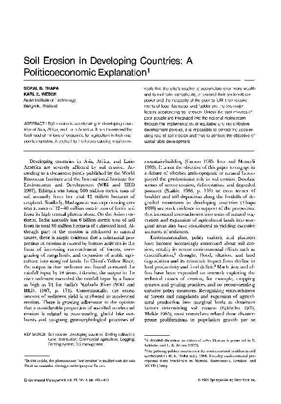 (PDF) Soil erosion in developing countries: A politicoeconomic explanation