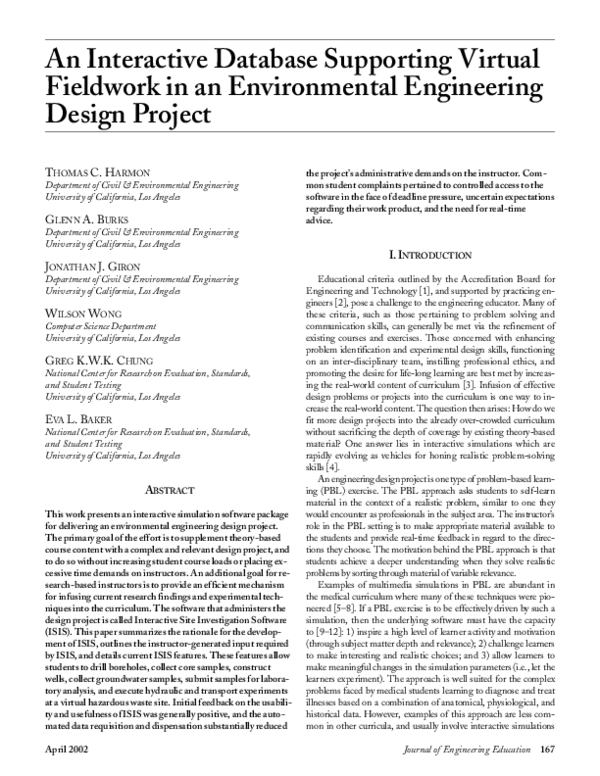 (PDF) An Interactive Database Supporting Virtual Fieldwork in an Environmental Engineering ...