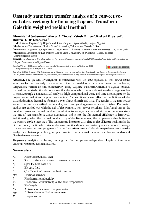 Pdf Unsteady State Heat Transfer Analysis Of A Convective Radiative Rectangular Fin Using