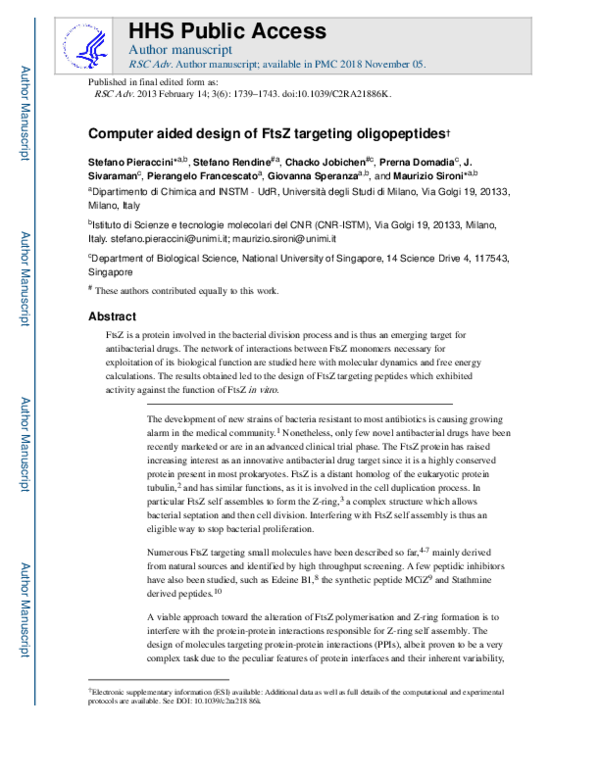 (PDF) Computer aided design of FtsZ targeting oligopeptides