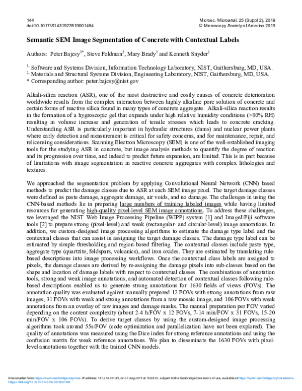 Pdf Semantic Sem Image Segmentation Of Concrete With Contextual Labels