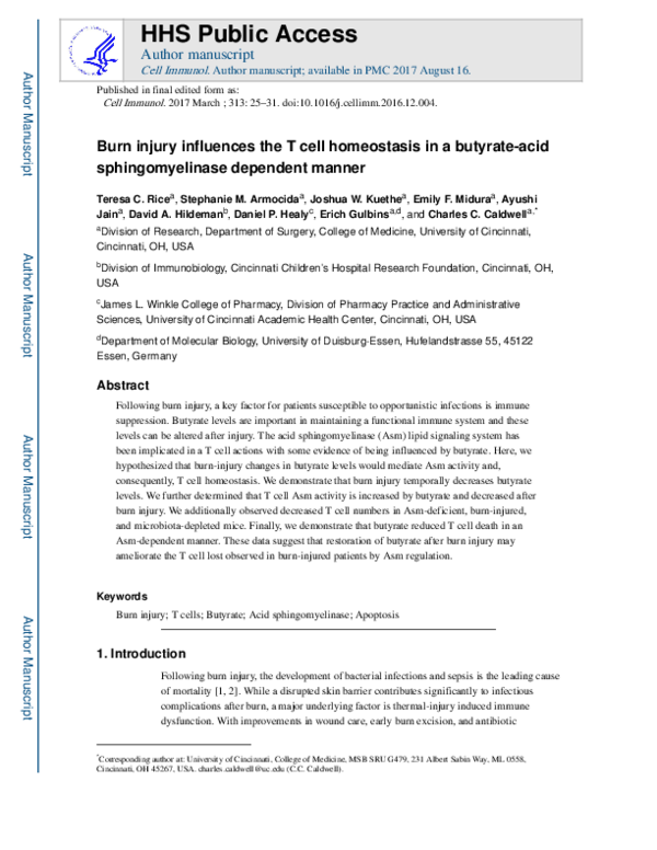 (PDF) Burn injury influences the T cell homeostasis in a butyrate-acid ...