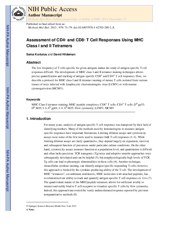 (PDF) Assessment of CD4+ and CD8+ T Cell Responses Using MHC Class I ...