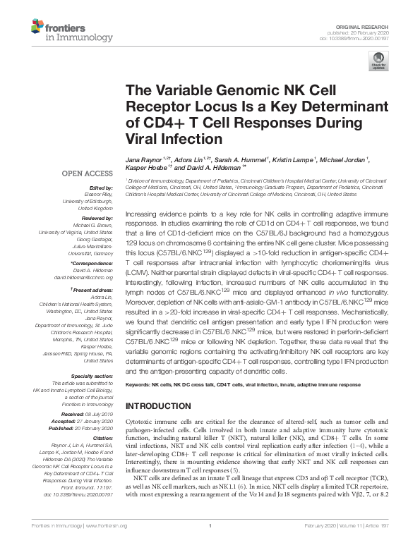 (PDF) The Variable Genomic NK Cell Receptor Locus Is a Key Determinant of CD4+ T Cell Responses ...