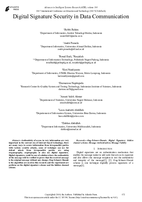 (PDF) Digital Signature Security in Data Communication