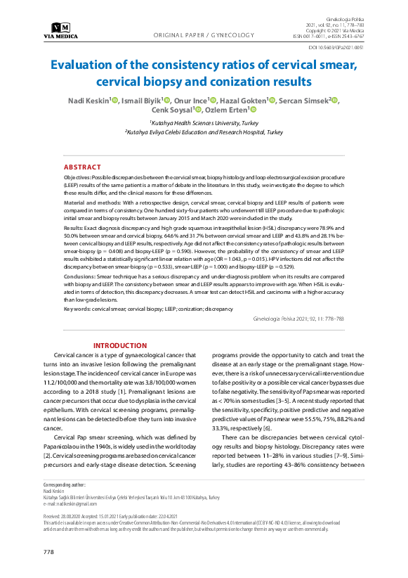 (PDF) Evaluation of the consistency ratios of cervical smear, cervical ...