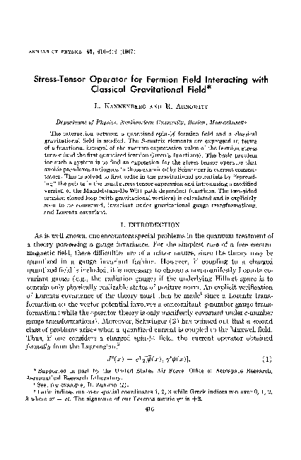 (PDF) Stress-tensor operator for fermion field interacting with classical gravitational field