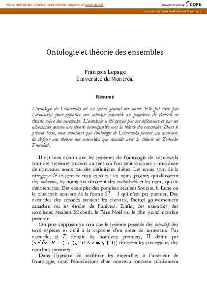 (PDF) Ontologie et théorie des ensembles