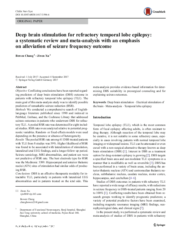 (PDF) Deep brain stimulation for refractory temporal lobe epilepsy: a systematic review and meta ...
