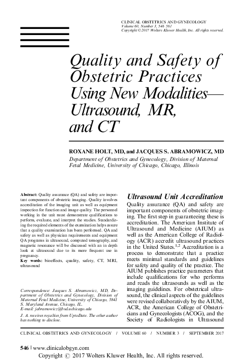 (PDF) Quality and Safety of Obstetric Practices Using New Modalities ...