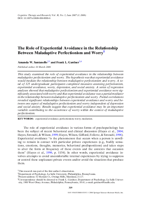 (PDF) The Role of Experiential Avoidance in the Relationship Between ...