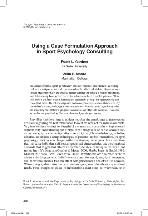 (PDF) Using a Case Formulation Approach in Sport Psychology Consulting
