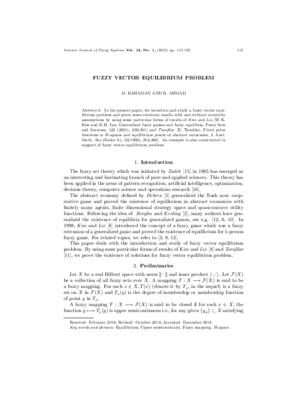 (PDF) Fuzzy Vector Equilibrium Problem
